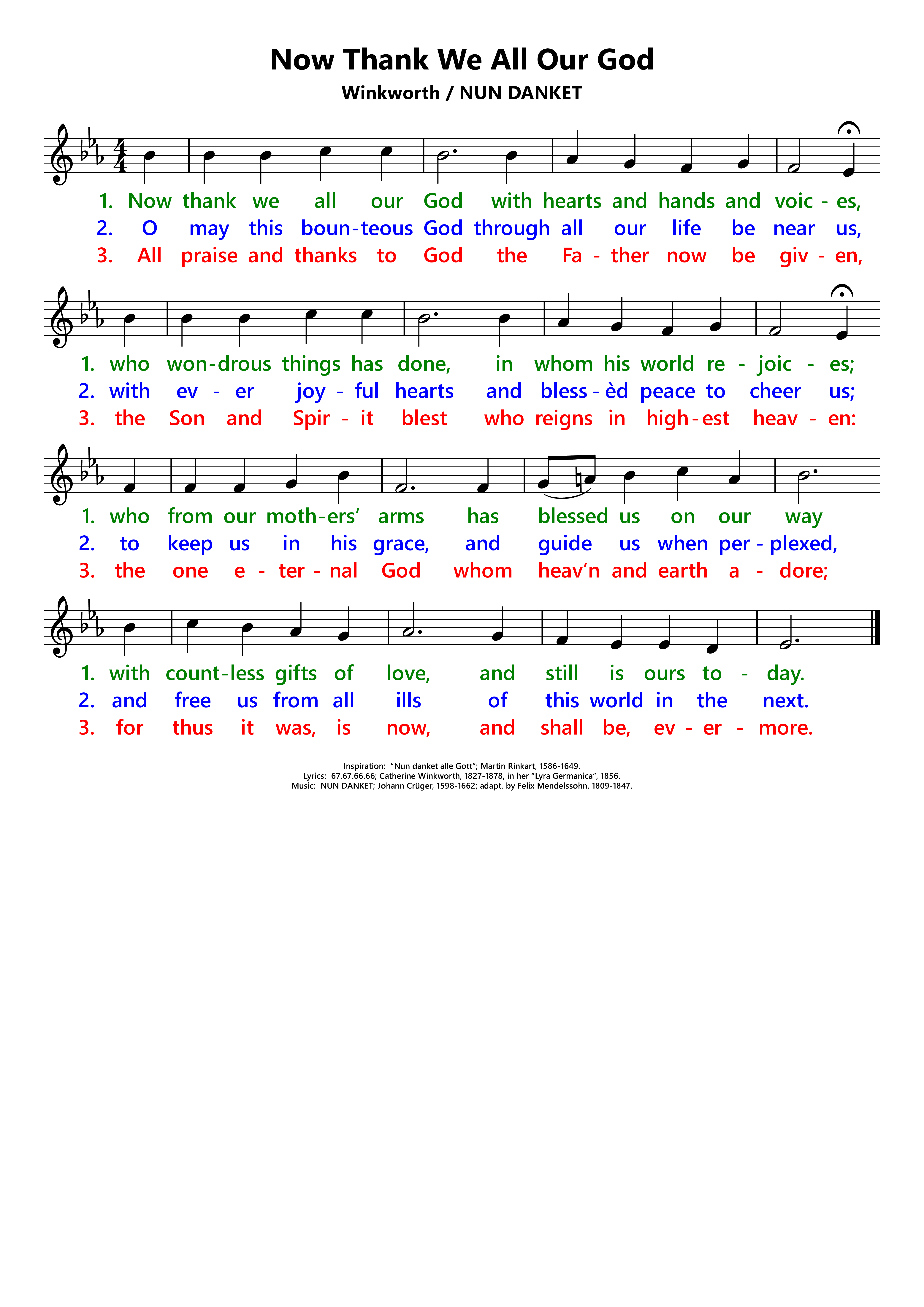 Nun danket alle Gott: Now Thank We All Our God [Catherine Winkworth]